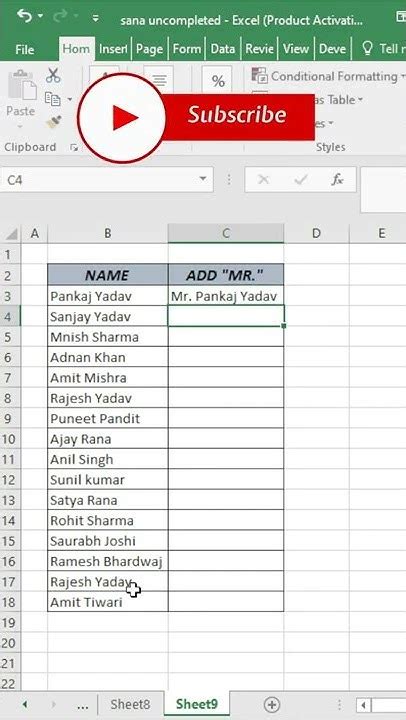 add mr in excel shorts youtube