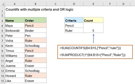 在 Excel 中使用 Or 邏輯進行多條件 Countifs