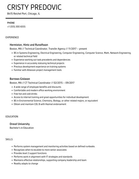 Technical Coordinator Resume Samples Velvet Jobs
