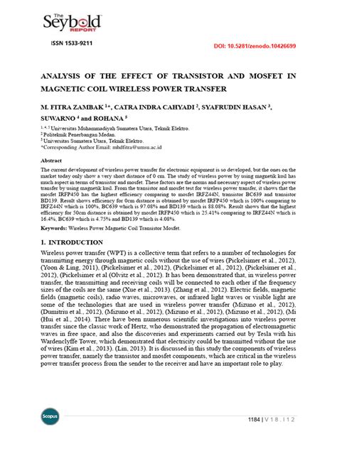Analysis Of The Effect Of Transistor And Mosfet In Magnetic Coil Wireless Power Transfer Pdf