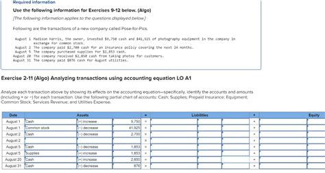 Use The Following Information For Exercises 9−12