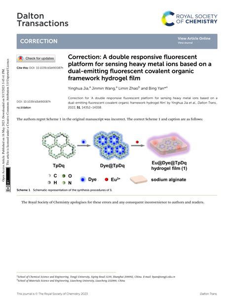 Pdf Correction A Double Responsive Fluorescent Platform For Sensing