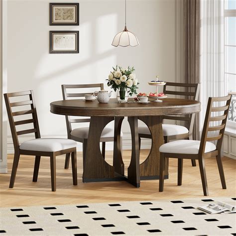 Harper And Bright Designs Farmhouse Extendable Round Dining Set For 4