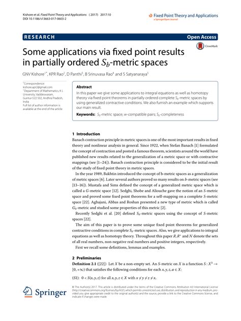 pdf some applications via fixed point results in partially ordered sb metric spaces