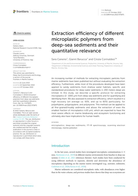 Pdf Extraction Efficiency Of Different Microplastic Polymers From Deep Sea Sediments And Their