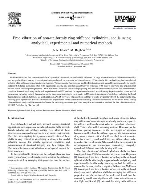 Pdf Free Vibration Of Non Uniformly Ring Stiffened Cylindrical Shells Using Analytical