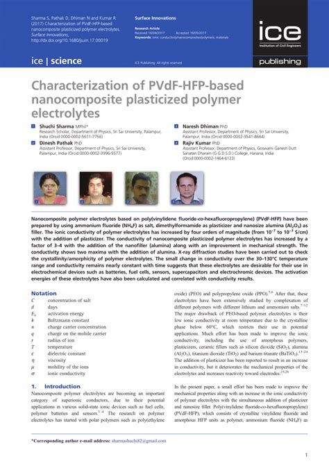 Pdf Characterization Of Pvdf Hfp Based Nano Composite Plasticized Polymer Electrolytes