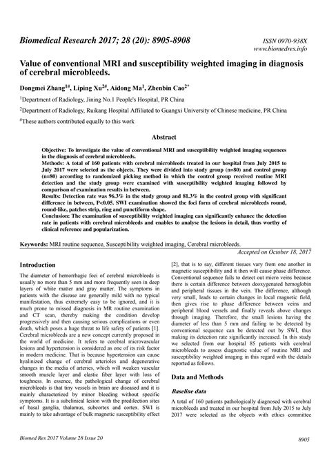 Solution Value Of Conventional Mri And Susceptibility Weighted Imaging In Diagnosis Of Cerebral