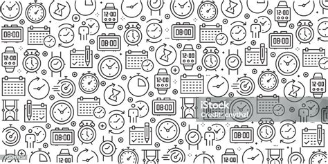 트렌디한 선형 스타일시간 관련에 대 한 디자인 서식 파일의 요소 집합 시간 관련벡터에 관련 된 선형 아이콘으로 원활한 패턴 벡터