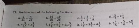 find the sum of the following fractions filo