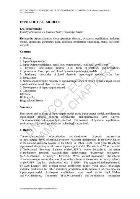 pdf input output models eolss · input output models in form of