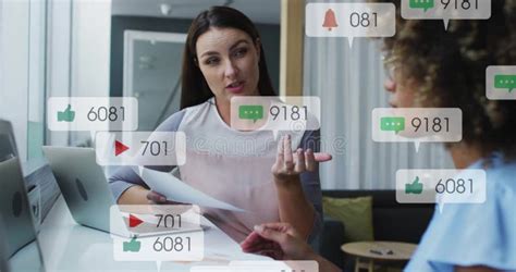 Animation Of Multiple Notification Bars Over Diverse Female Coworkers