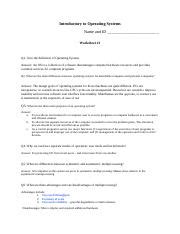 Introduction To Operating System Worksheet 1 Solution Docx Introductory To Operating Systems