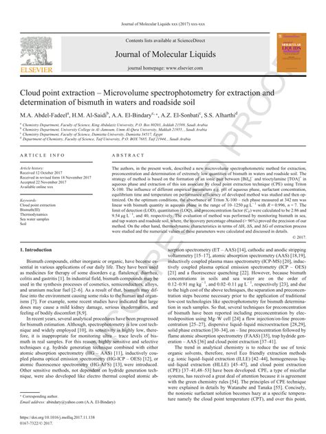 Pdf Cloud Point Extraction Microvolume Spectrophotometry For Extraction And Determination Of
