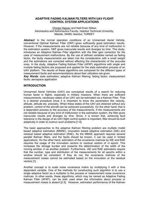 Pdf Adaptive Kalman Filter With Uav Flight Control System Applications