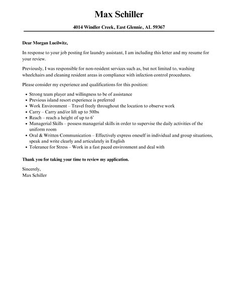 Laundry Assistant Cover Letter Velvet Jobs