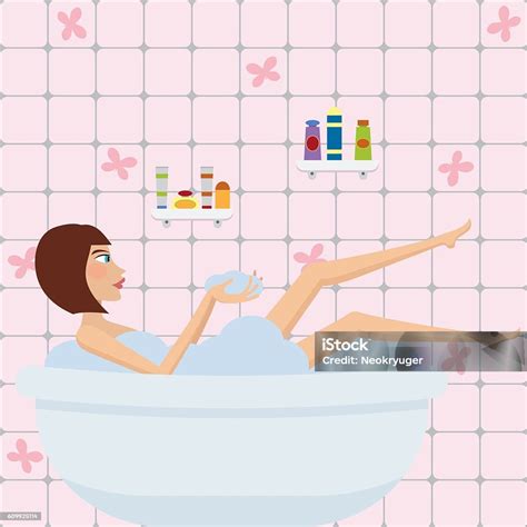 Schöne Mädchen Im Badezimmer Stock Vektor Art Und Mehr Bilder Von