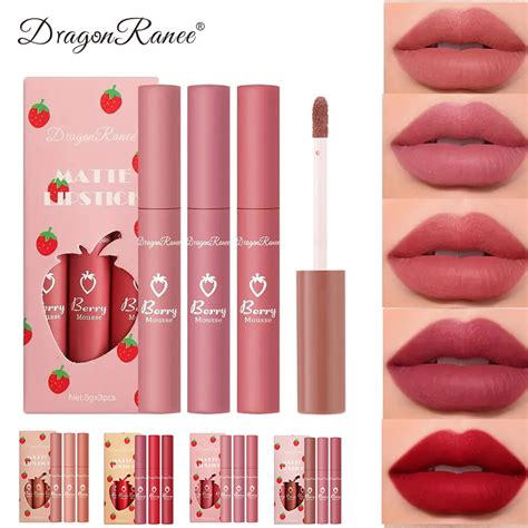 Dragon Ranee 3pcs Velvet Matte Lip Glaze Set Waterproof Non Marking