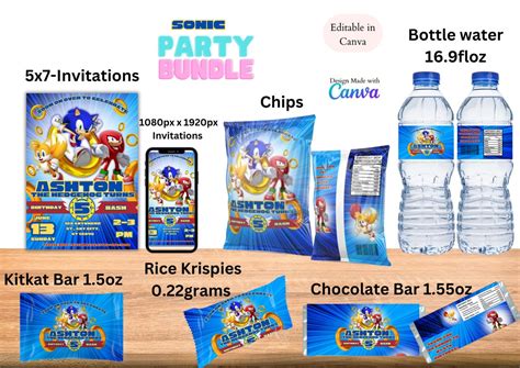 Sonic Birthday Party Bundle Sonic Chip Bags Rice Krispies Water