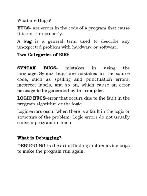 Understanding Bugs And Debugging Basics Pdf