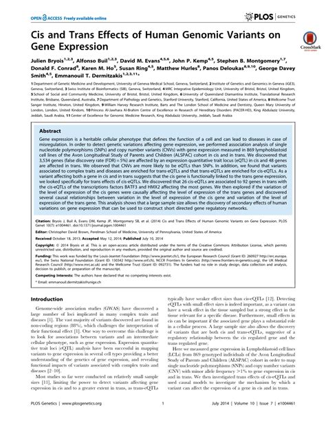 Pdf Cis And Trans Effects Of Human Genomic Variants On Gene Expression