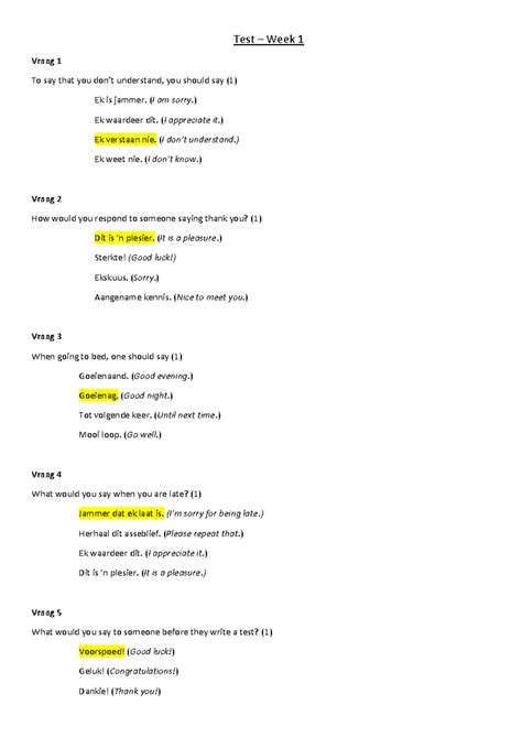 Test Week 1 Memo Test 1 Test Week 1 Vraag 1 To Say That You