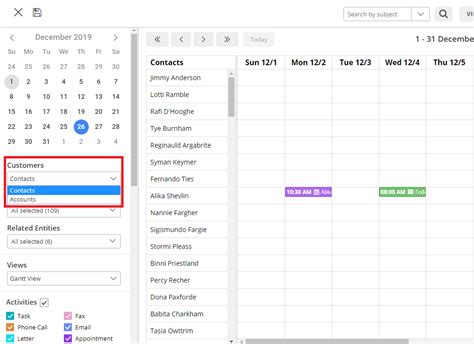 how to view create edit customers activities in dynamics calendar