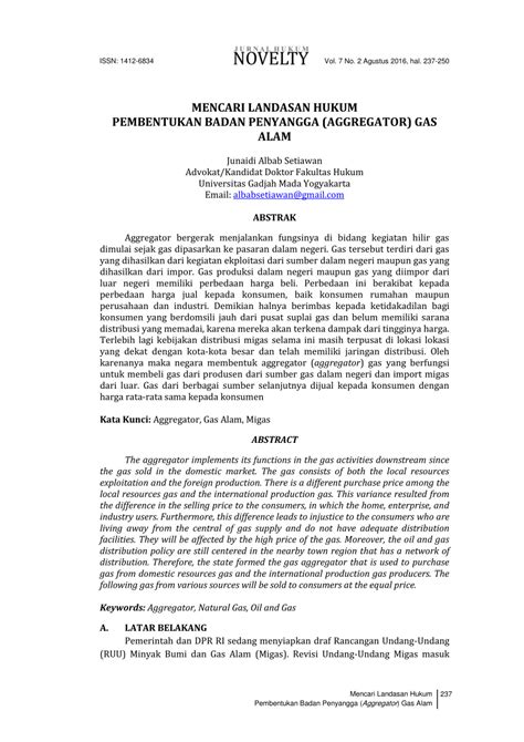 PDF Mencari Landasan Hukum Pembentukan Badan Penyangga Aggregator Gas Alam