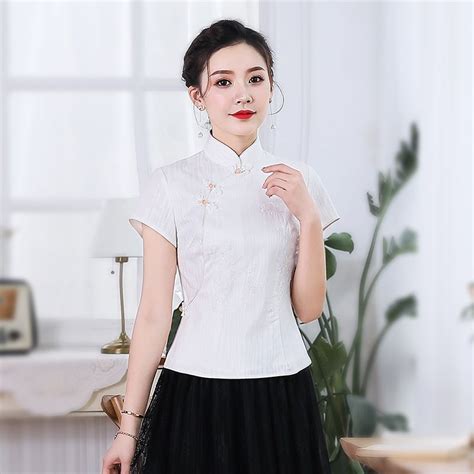 Lovely Embroidery White Qipao Cheongsam Chinese Shirt Cheongsam Shirt