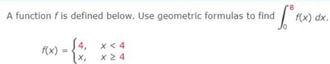 Solved A Function F Is Defined Below Use Geometric Formulas