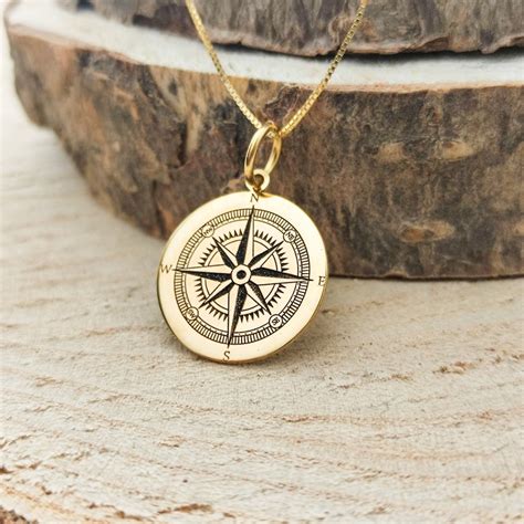 14k Solid Gold Compass Necklace Gold Compass Pendant 14k Sailor