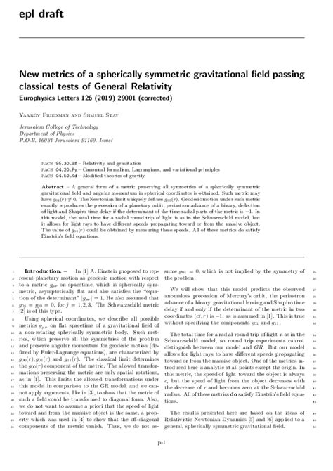 Pdf New Metrics Of A Spherically Symmetric Gravitational Field