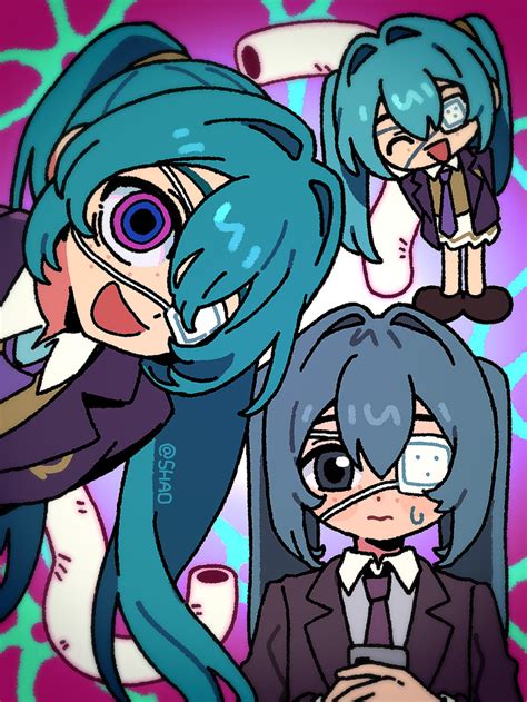 Safebooru 1girl Abstract Background Blue Hair Blue Necktie Brown