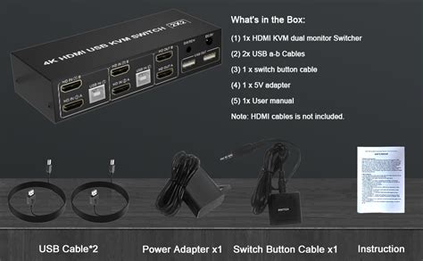 Amazon Com Dual Monitor KVM Switch HDMI 2 Port 4K 60Hz KVM Switch 2 Monitors 2 Computers With