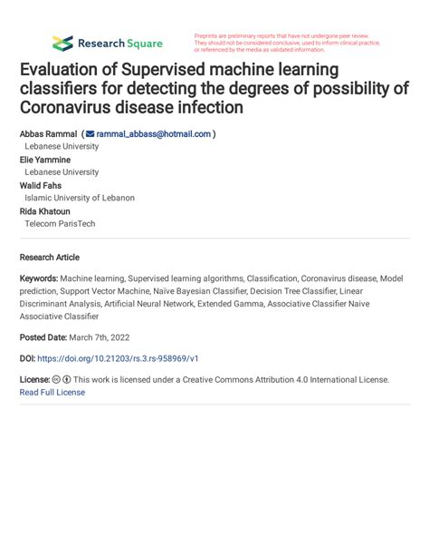 Pdf Evaluation Of Supervised Machine Learning Classifiers For Detecting The Degrees Of