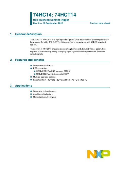 NXP Semiconductors 74HC14N 652 Datasheet 1 General Description The 74HC14 74HCT14 Is A Studocu