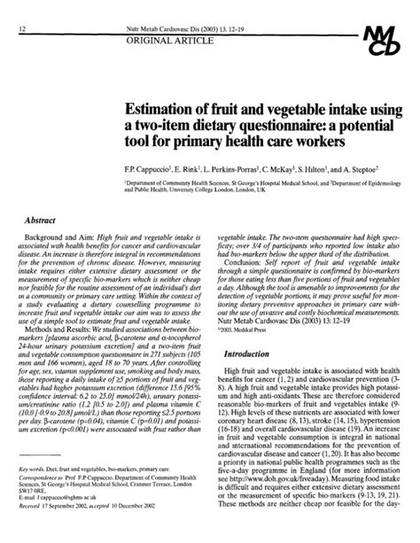 Estimation Of Fruit And Vegetable Intake Using
