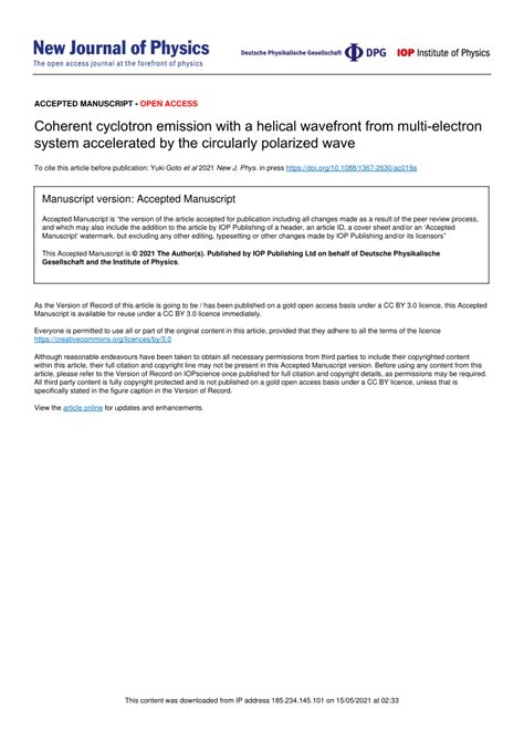 Pdf Coherent Cyclotron Emission With A Helical Wavefront From Multi