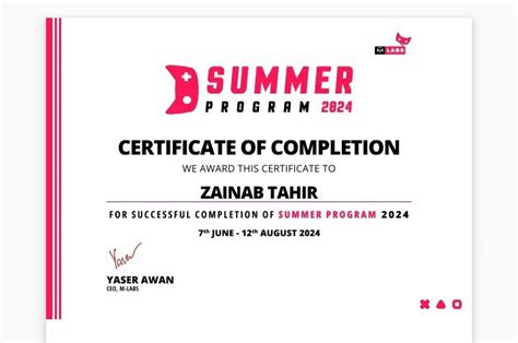 Zainab Tahir On Linkedin Completing The Summer Program 2024 Was An
