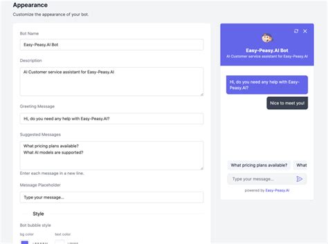 Bot Settings Easy Peasyai