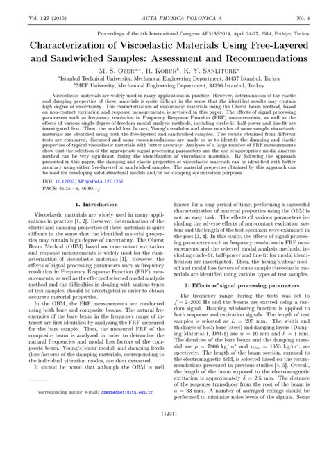 Pdf Characterization Of Viscoelastic Materials Using Free Layered And Sandwiched Samples