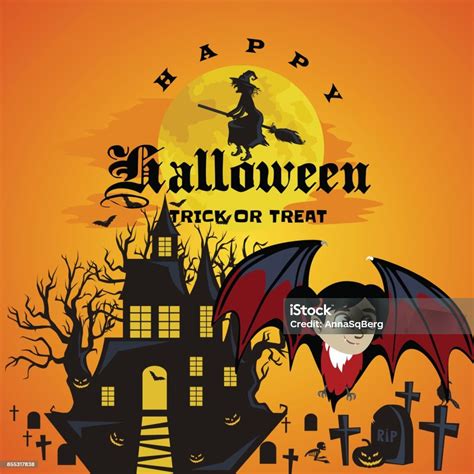 흡 혈 박쥐 공포 호박와 드라큘라 성 묘지에 보름달에 핼 배경 아기 뱀파이어 벡터 일러스트 레이 션 10월에 대한 스톡 벡터 아트 및 기타 이미지 Istock