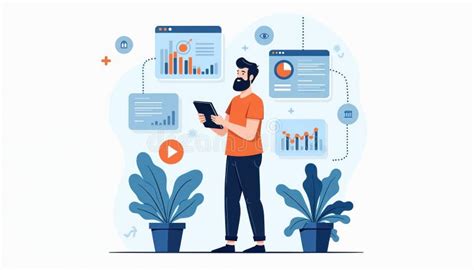 Man In Modern Workspace With Digital Tools Analyzing Data On Tablet