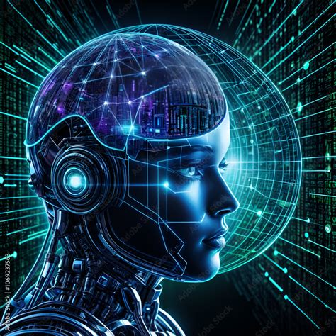 Robots Mixed With Binary Codes In Graphic Panels And High Tech