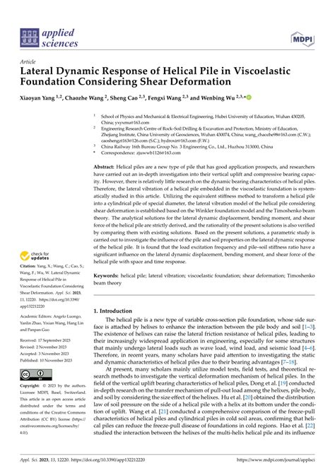 Pdf Lateral Dynamic Response Of Helical Pile In Viscoelastic