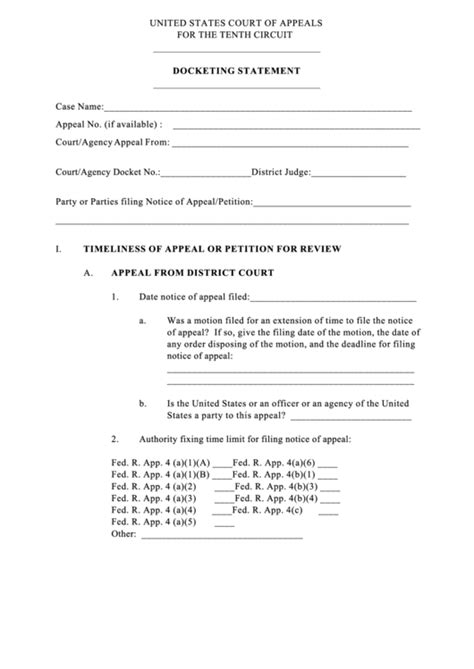 Fillable Docketing Statement Template Printable Pdf Download