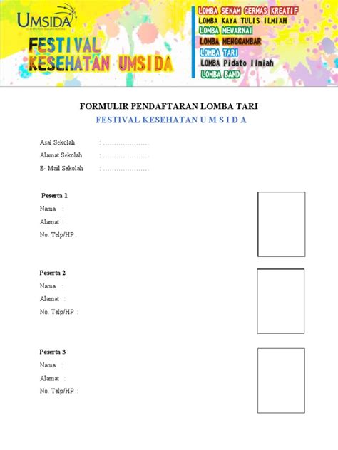 Formulir Pendaftaran Lomba Tari Pdf