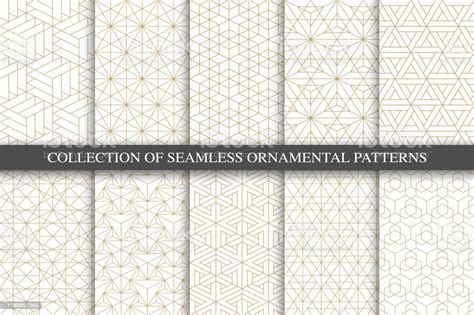 원활한 장식 기하학적 미니멀리스트 패턴의 컬렉션입니다 럭셔리 트렌디 한 그리드 배경입니다 크리에이티브 리니어 골드 텍스처 패턴에 대한 스톡 벡터 아트 및 기타 이미지