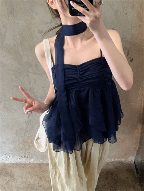 🤍주문폭주🤍 플린 민소매 뷔스티에 머플러 투피스 나시탑 2colors 에이블리