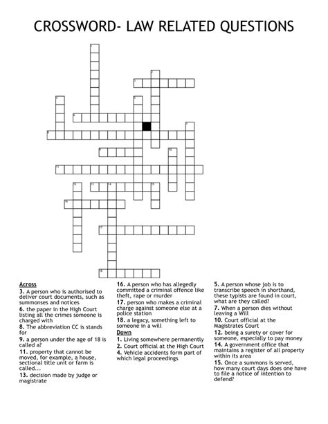 Crossword Law Related Questions Wordmint